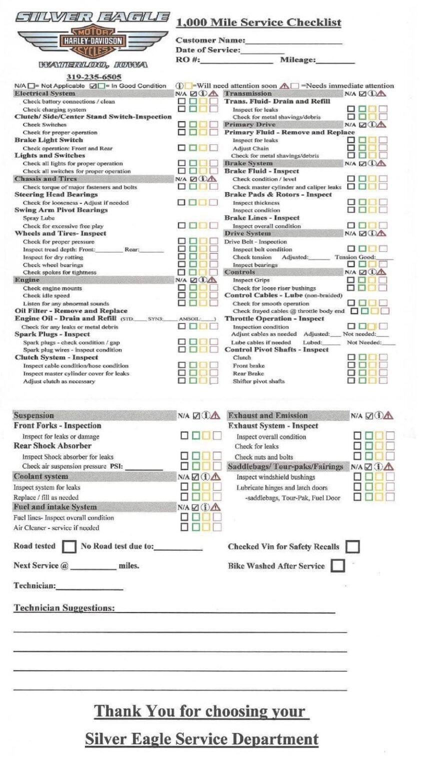 Harley 1000 Mile Service Checklist
